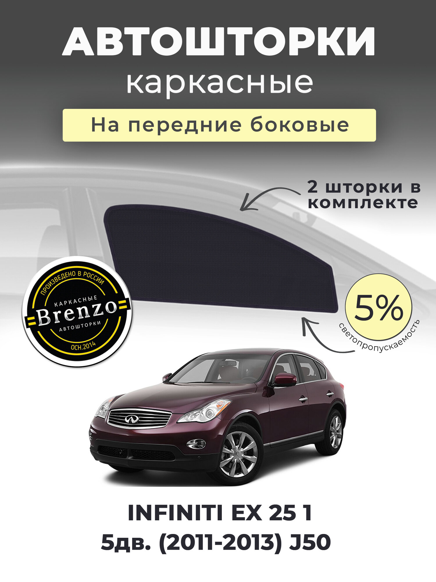 Каркасные шторки INFINITI EX 25 1 Кроссовер 5дв. (2011 - 2013) J50 на передние двери 5%, сетки от солнца в машину