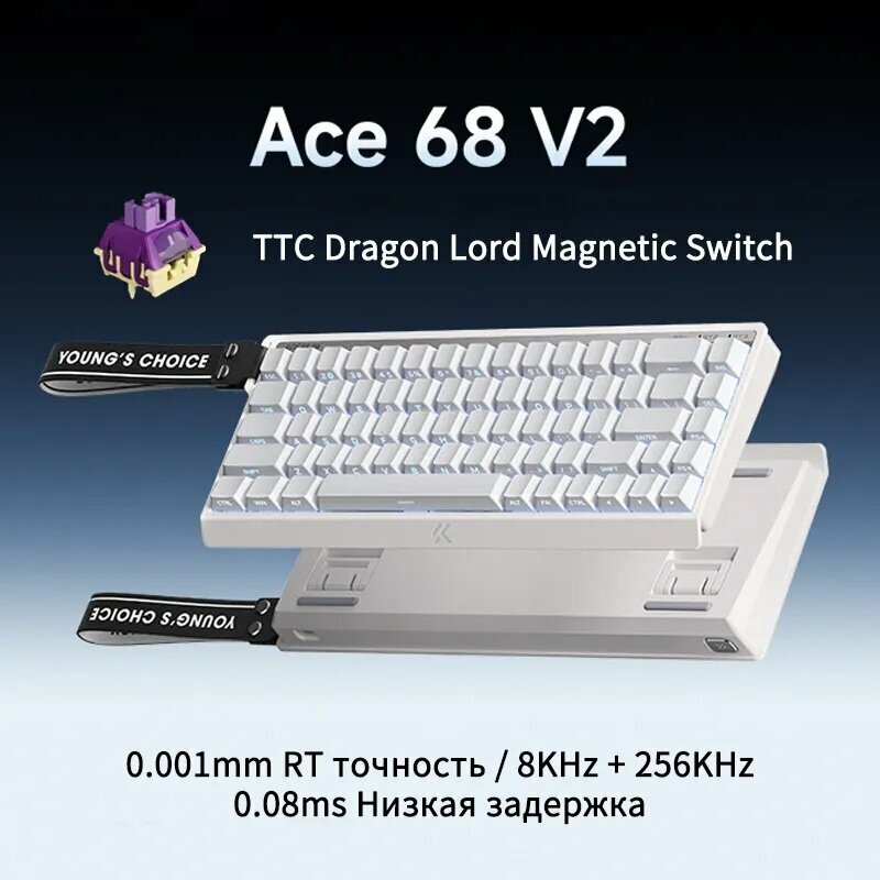 MCHOSE Игровая клавиатура проводная ACE68 V2 TTC Dragon Lord Magnetic Switch, Английская раскладка, сиреневый, белый