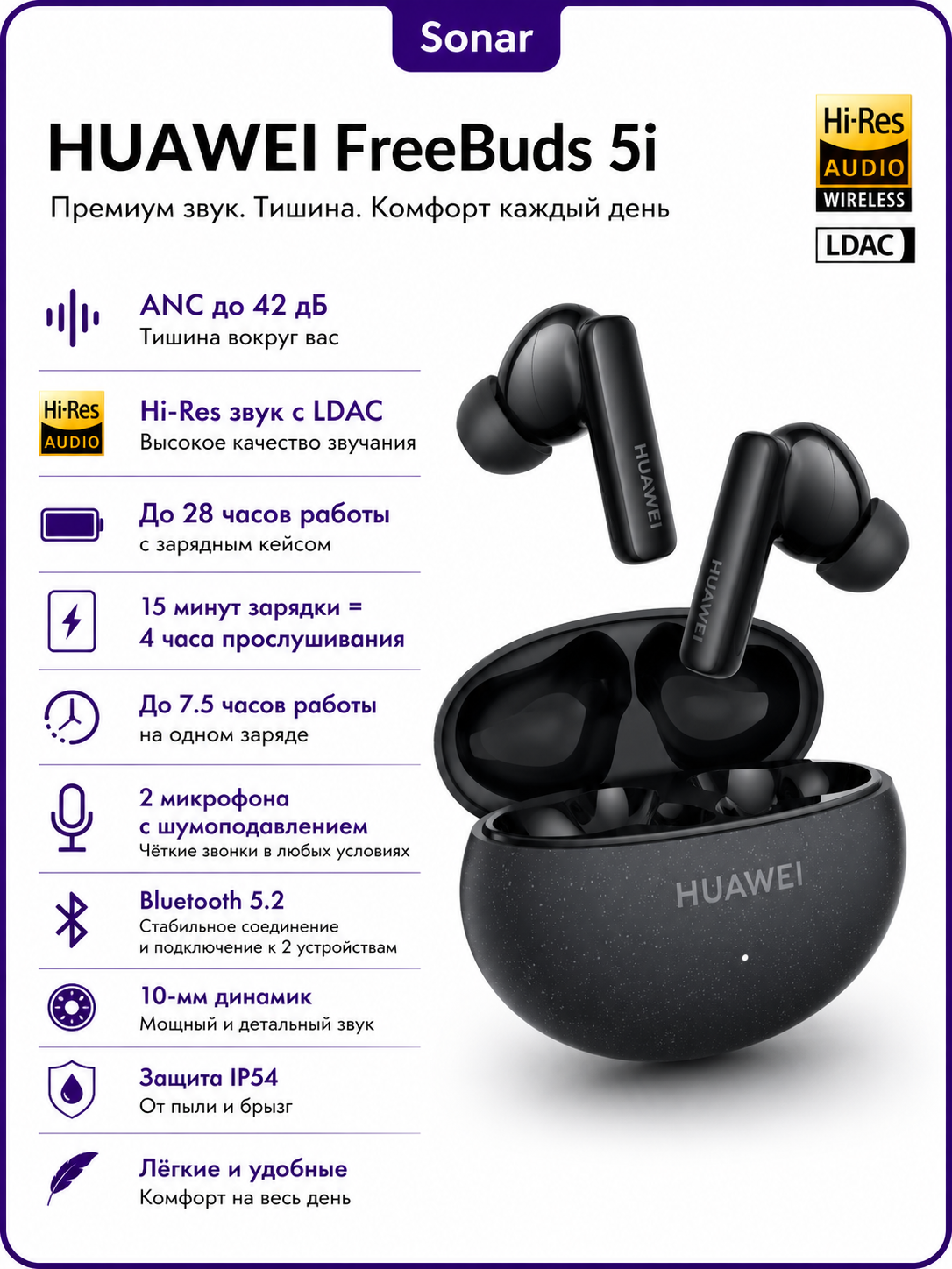 HUAWEI FreeBuds 5i TWS беспроводные наушники