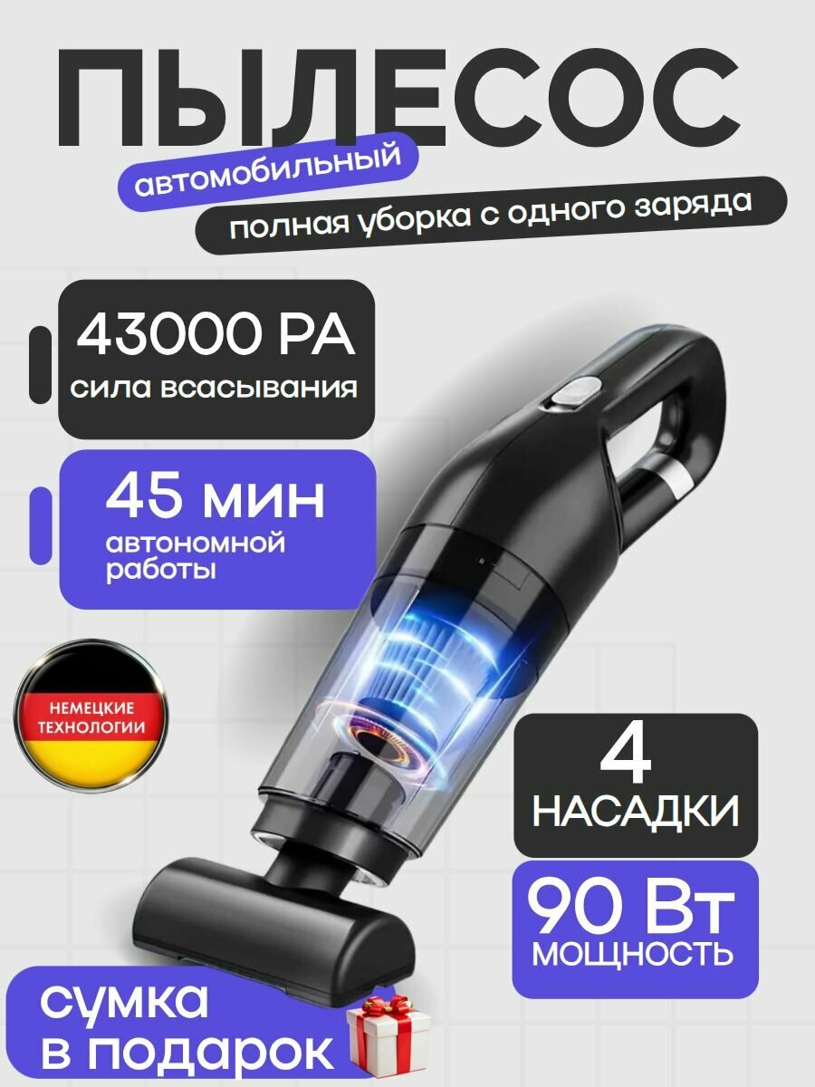 Пылесос для автомобиля беспроводной мощный/ Ручной портативный мини пылесос для салона машины и дома