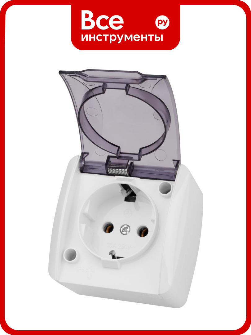 Розетка TDM ELECTRIC 2П+3 открытой установки IP54 16А с прозрачной крышкой белая "Селигер"
