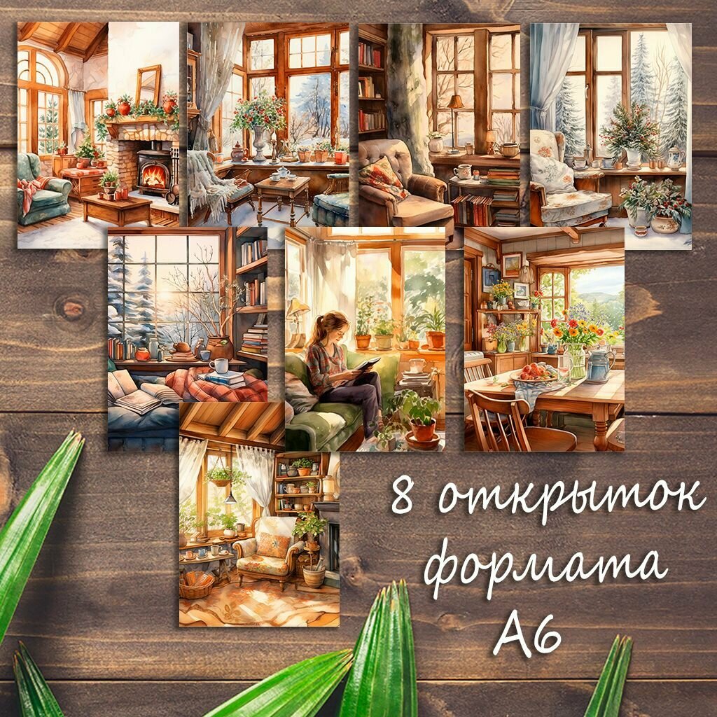 Большой набор открыток Домашний уют, 8 штук