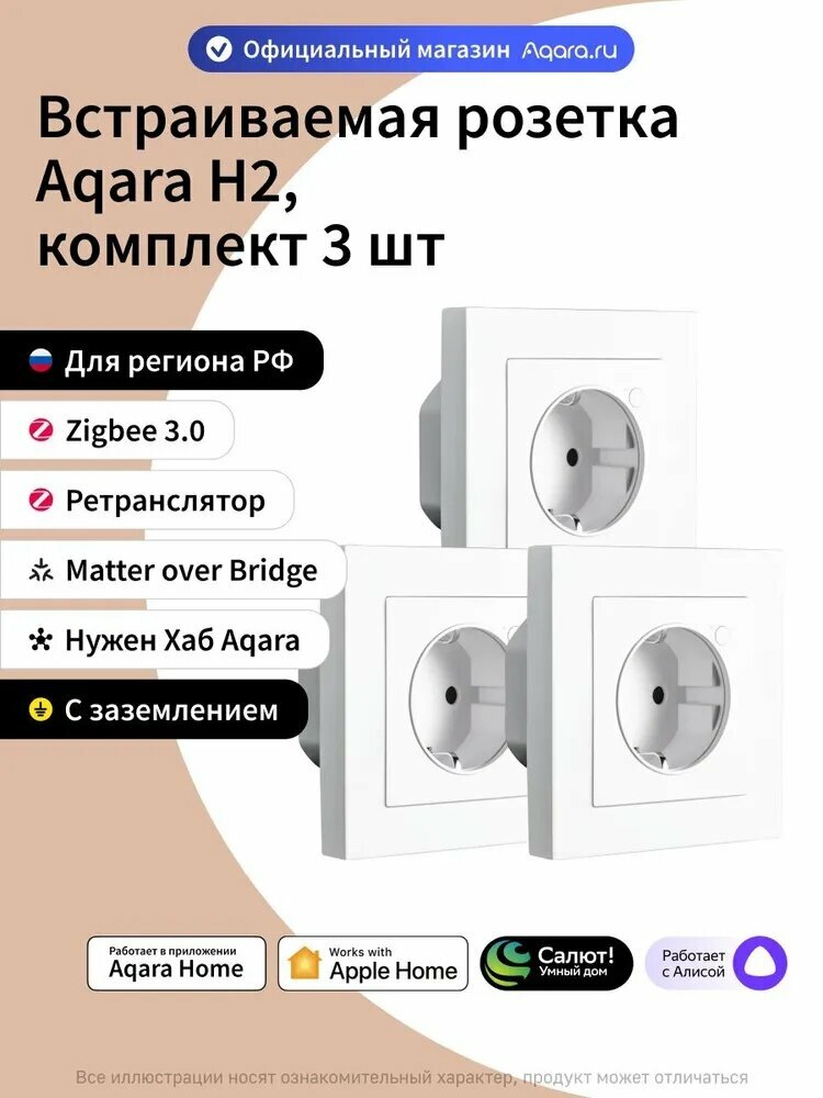 Aqara Комплект умных встраиваемых розеток H2 WP-P01D, 3 штуки