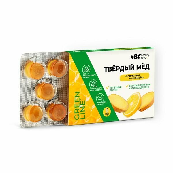 Мед твердый с лимоном и имбирем без сахара ABC Healthy Food 3г 10шт