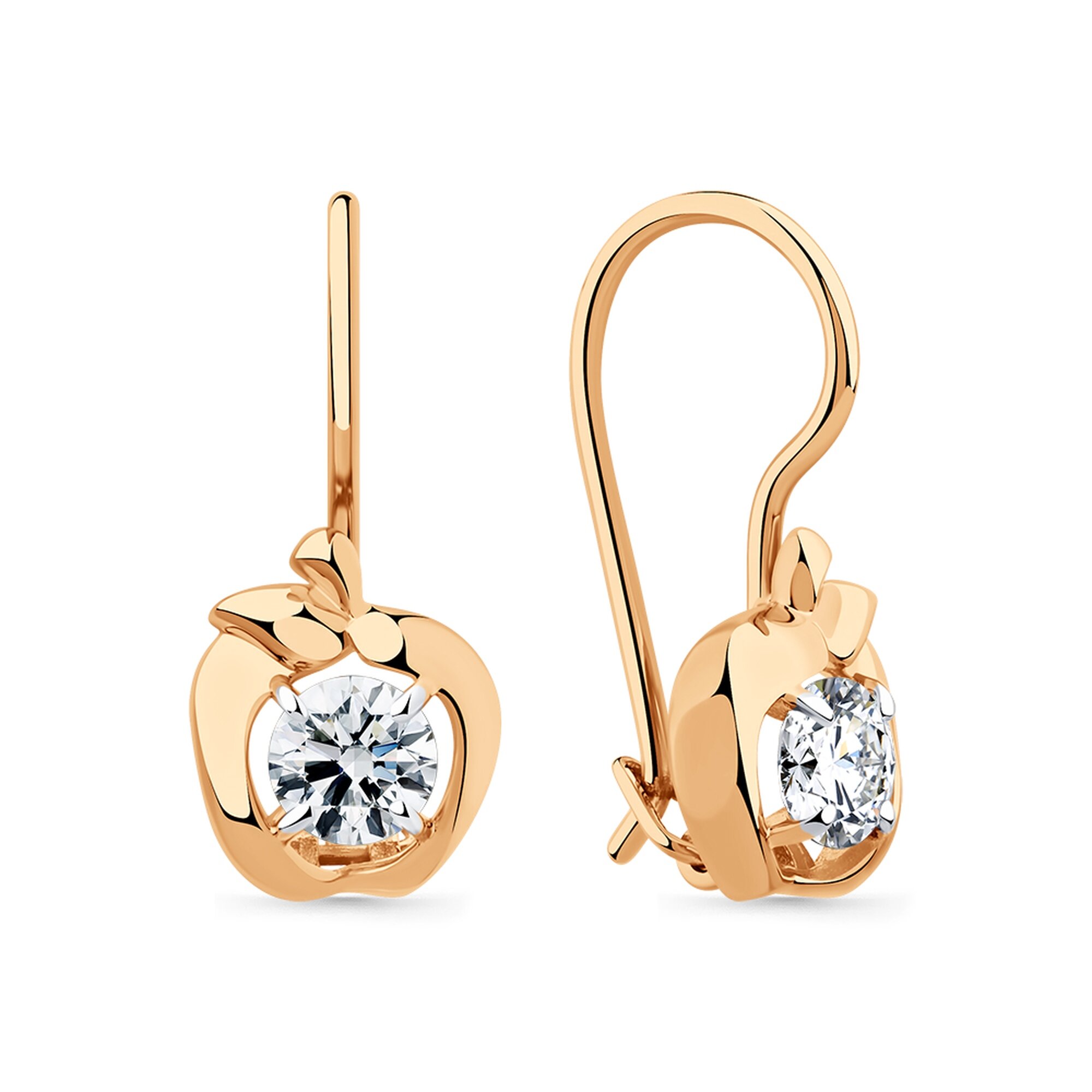 Серьги, красное золото, 585 проба, фианит