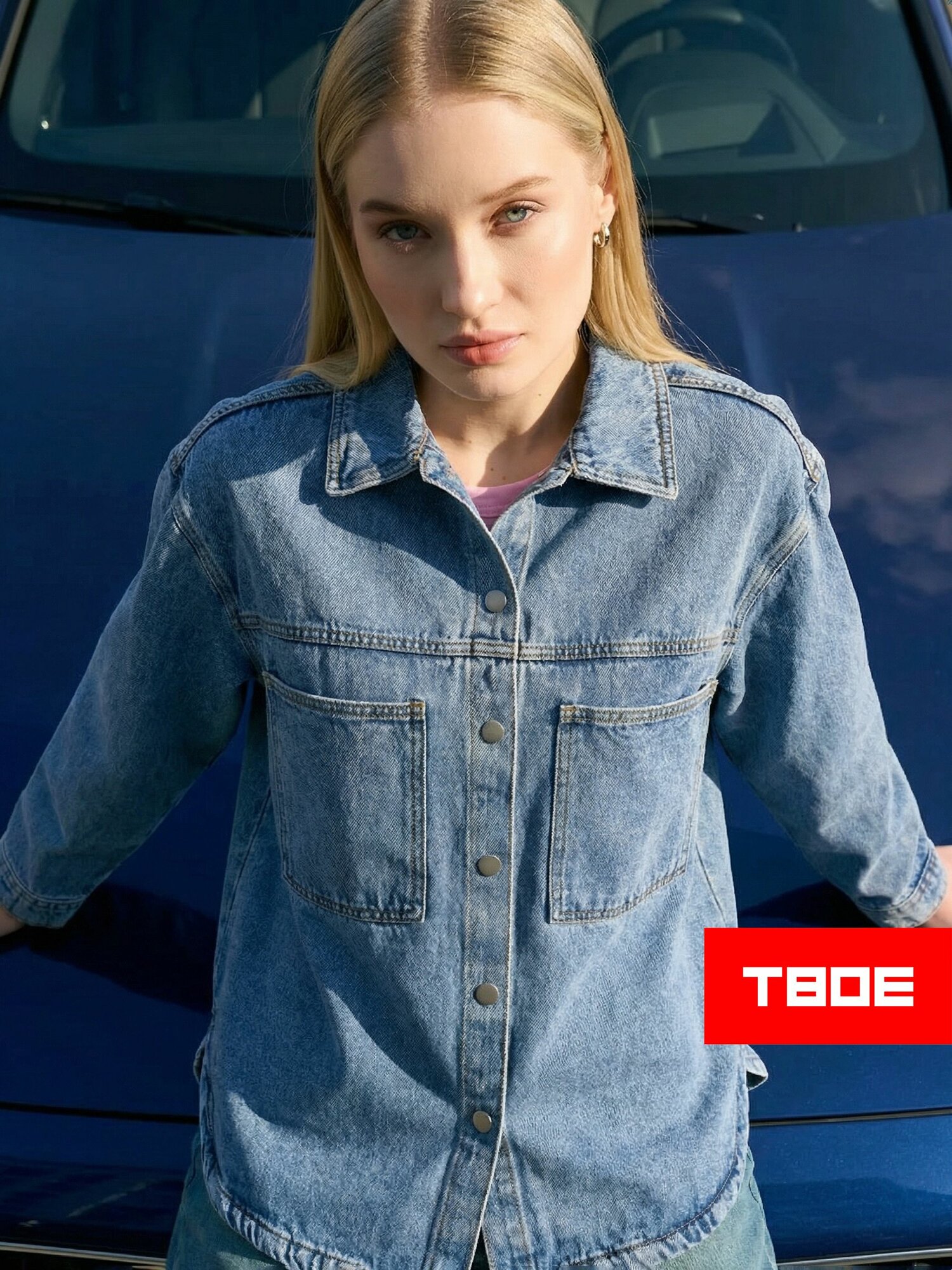 Рубашка джинсовая oversize, голубая