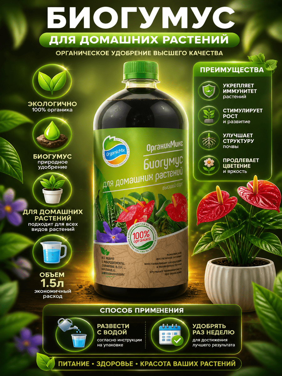 Удобрение ORGANICMIX Биогумус д/домашних растений (Россия) 1,5л