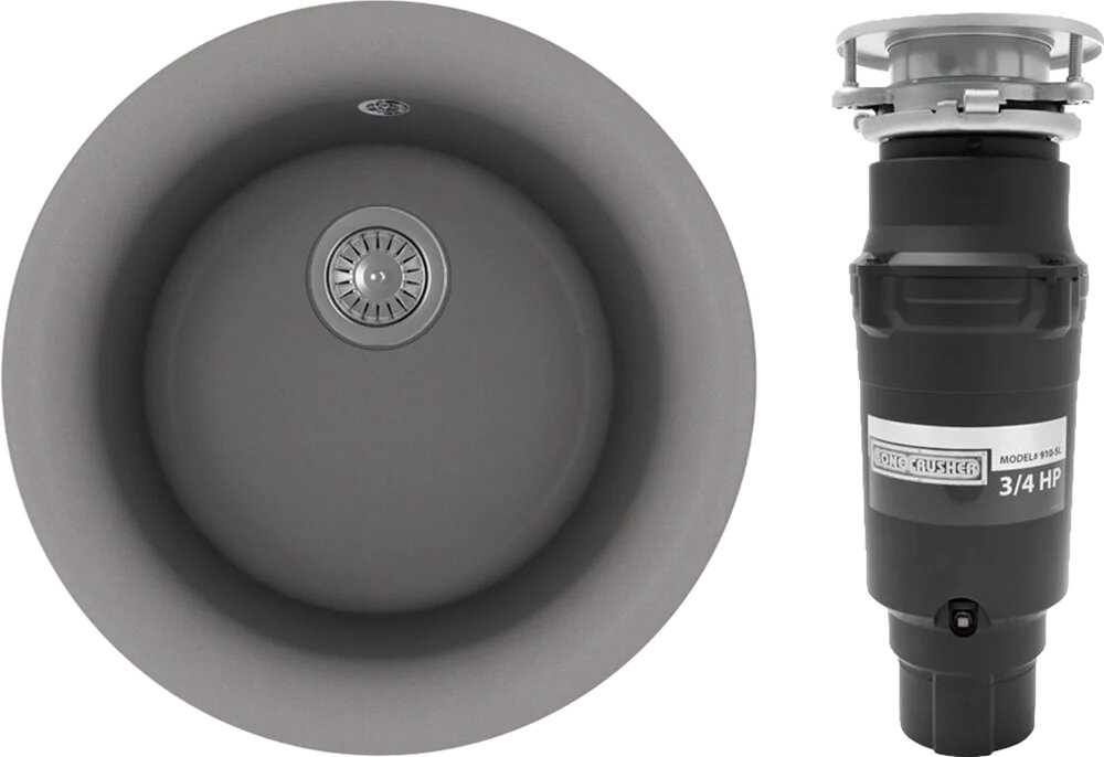 Комплект Мойка Florentina Антик 51x51, серый шелк, кварц / Измельчитель Bone Crusher BC 910-SL-Slim Line электрический, нержавеющая сталь