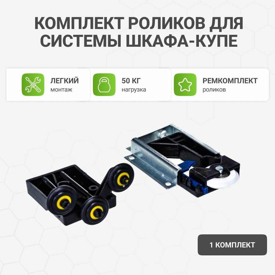 Универсальные ролики для шкафа-купе Mebax тип Stanley, ремкомплект роликов