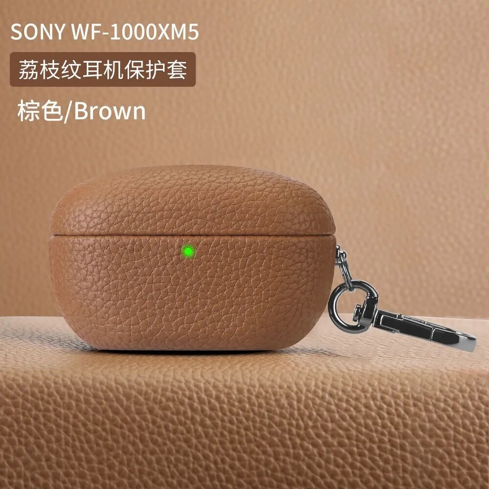 Чехол для наушников Sony WF-1000XM5, текстура личи, коричневый