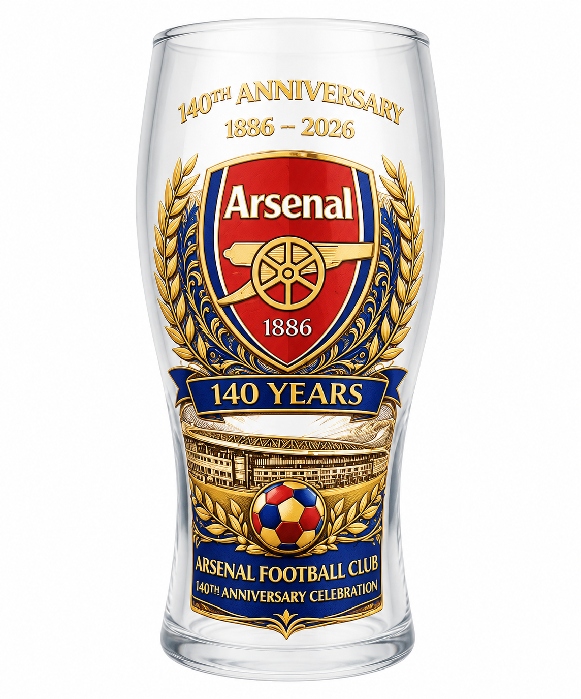 Стеклянный пивной бокал, Arsenal F.C. Пинтовый пивной бокал, Цветное стекло