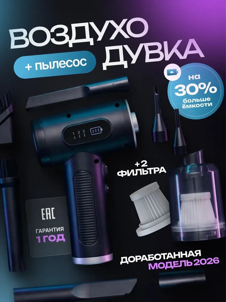 Воздуходувка для компьютера / Воздуходувка пылесос для ПК аккумуляторная портативная, мощная ветродуйка