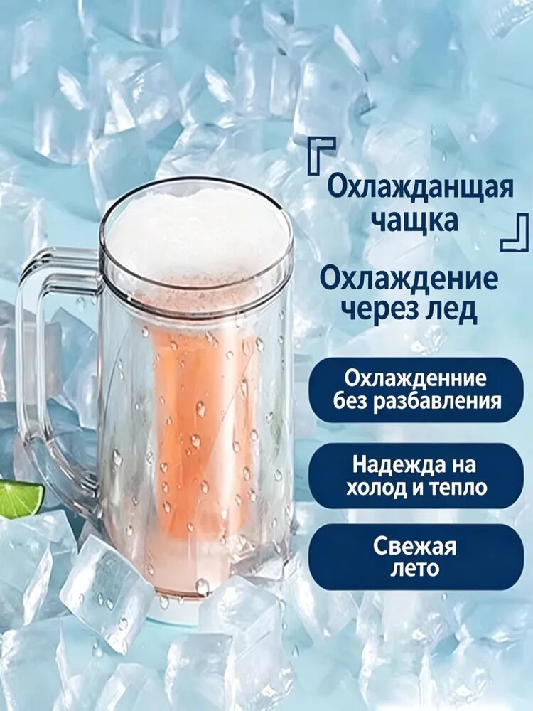 Стакан с двойными стенками "Двухслойный пластиковый охлаждающий стакан, 2 штуки " 500 мл 2 шт прозрачный