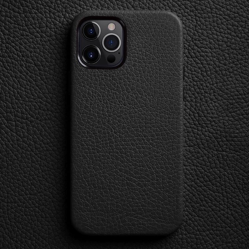 Кожаный чехол для iPhone 12/12 Pro 6.1 дюймов, классический черный цвет