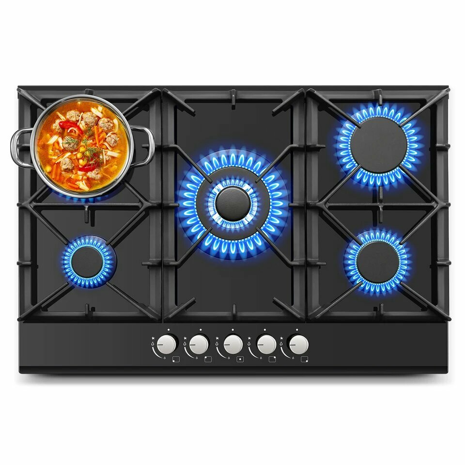 Встроенная газовая плита 30 дюймов с 5 конфорками, с возможностью перехода на газ/бутан, с термопарной защитой