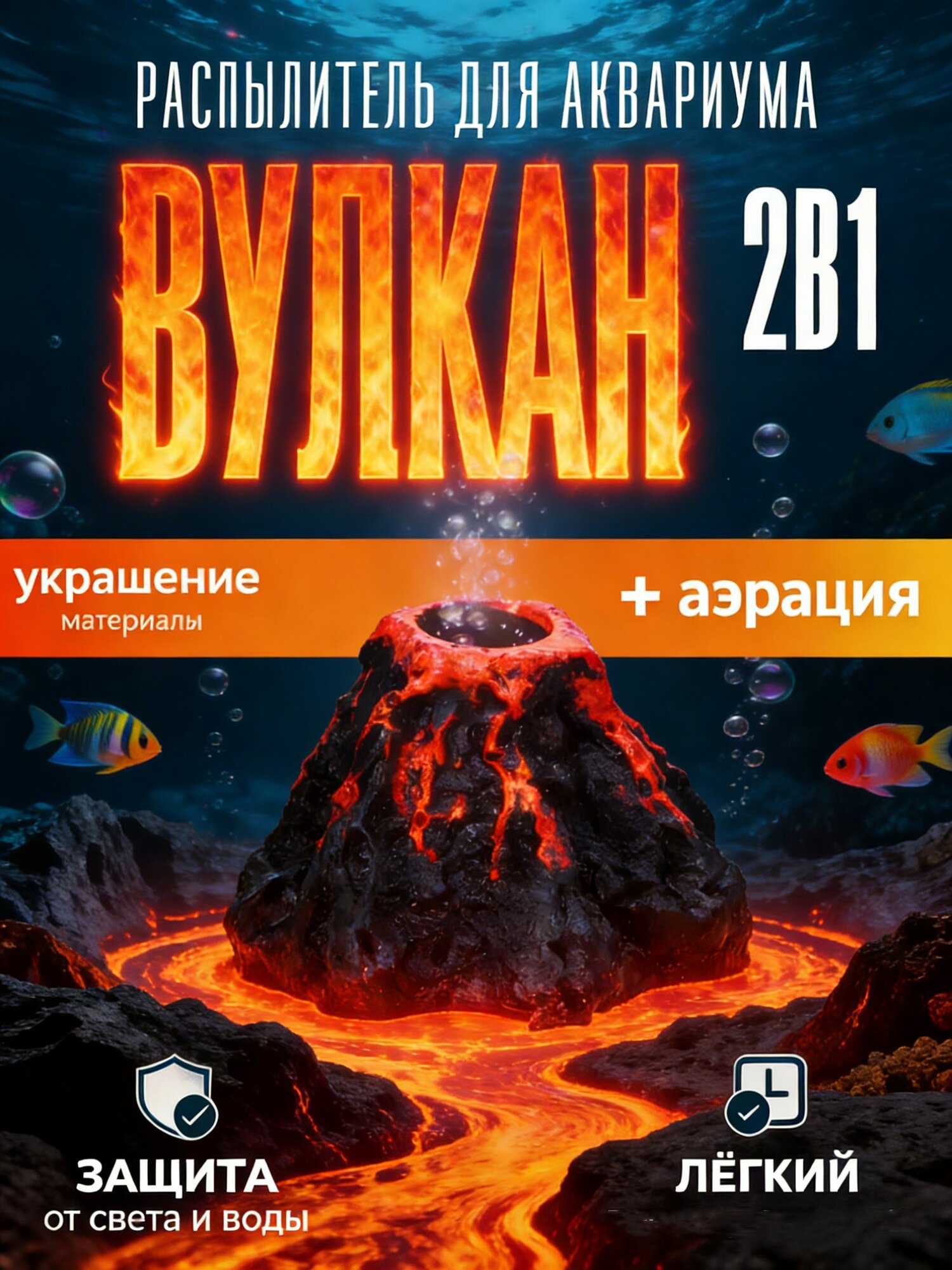Декор для аквариума Вулкан аэратор распылитель для рыбок