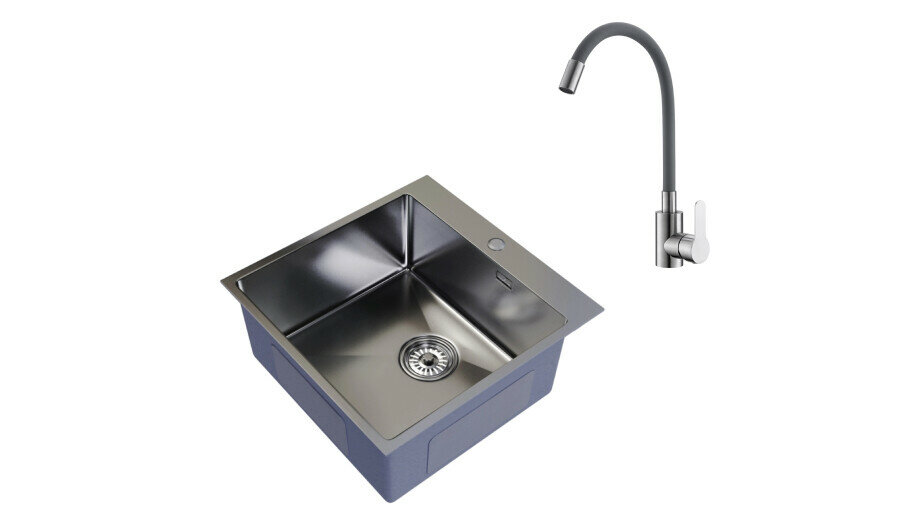 Мойка для кухни Mixline Pro 50х50х20 см врезная с сифоном со смесителем Corsa Deco Vega Steel с гибким изливом сталь сатин (556573/966367)