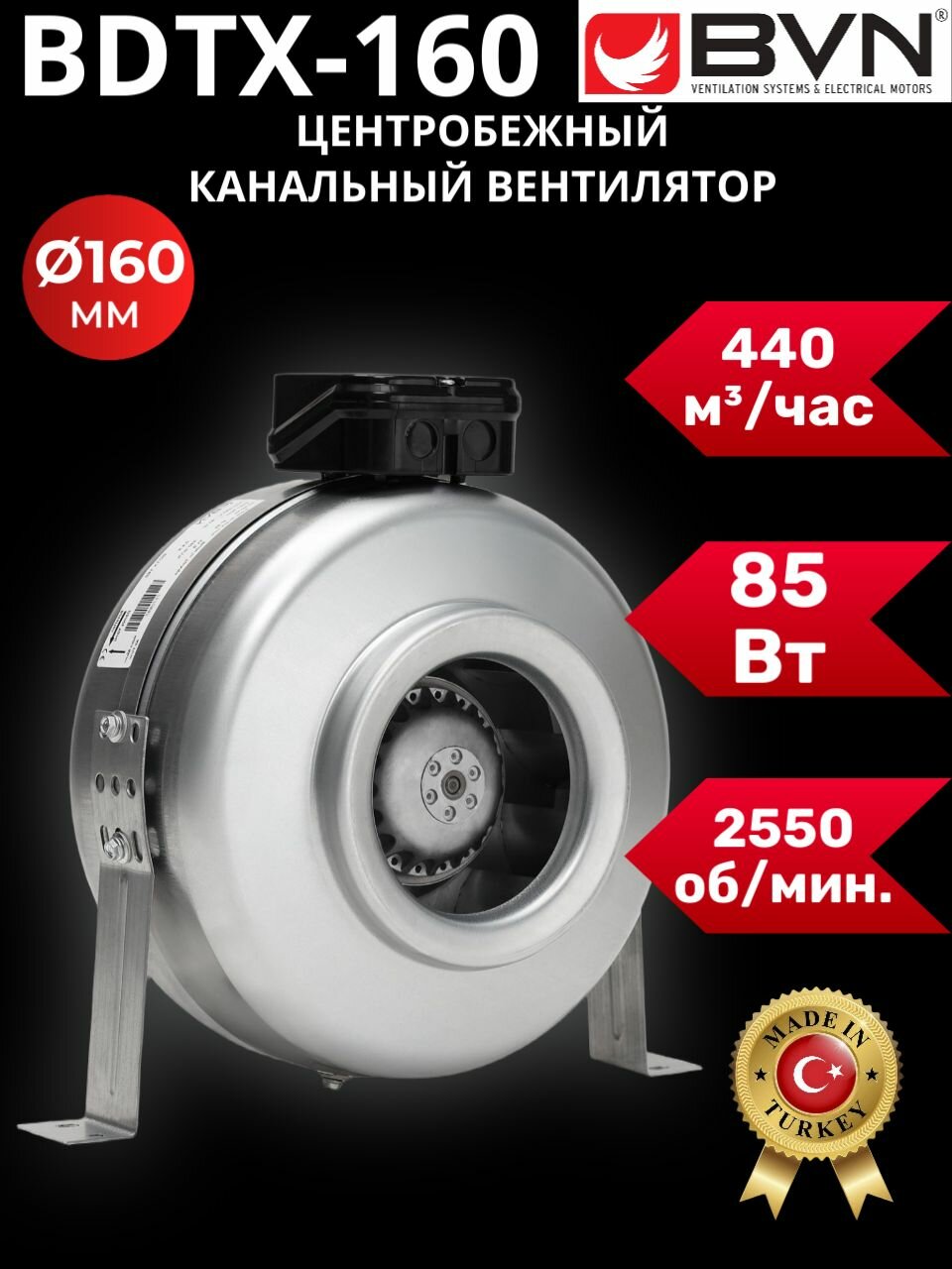 BDTX-160 Центробежный канальный вентилятор D 160 Bahcivan