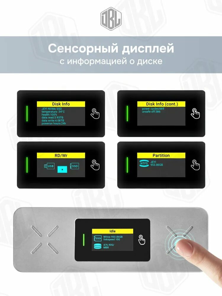 Умный корпус JEYI i9X, для M.2, интерфейс USB 3.2 Gen2 (10Гб/с), форм-фактор 22110