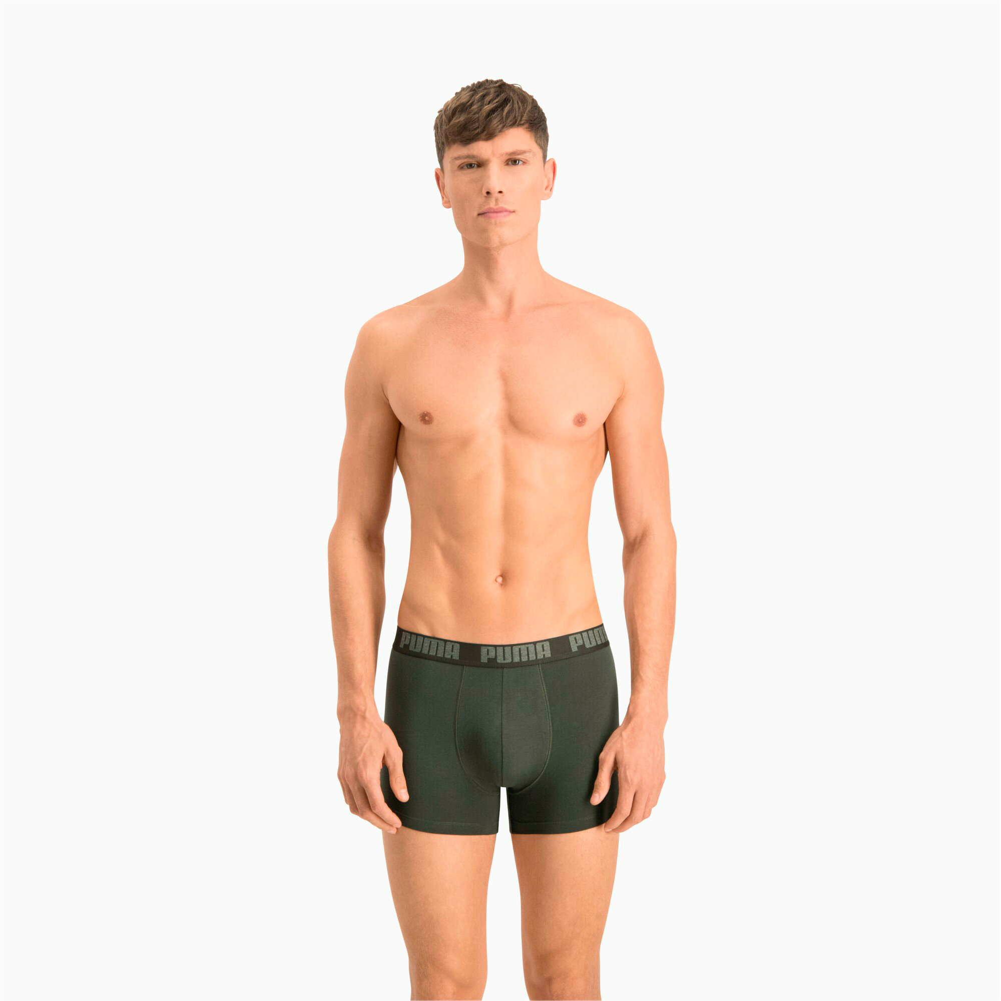 Трусы PUMA BASIC BOXER 2P, комплект из 2 шт., размер M, green melange — фото 1