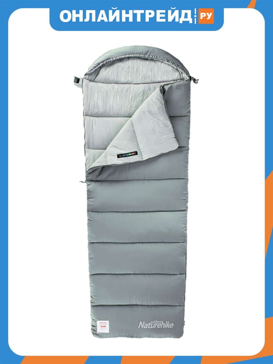 Спальный мешок Naturehike CNK2350WS023 M400 ультралёгкий с капюшоном весна осень серый, молния cправа
