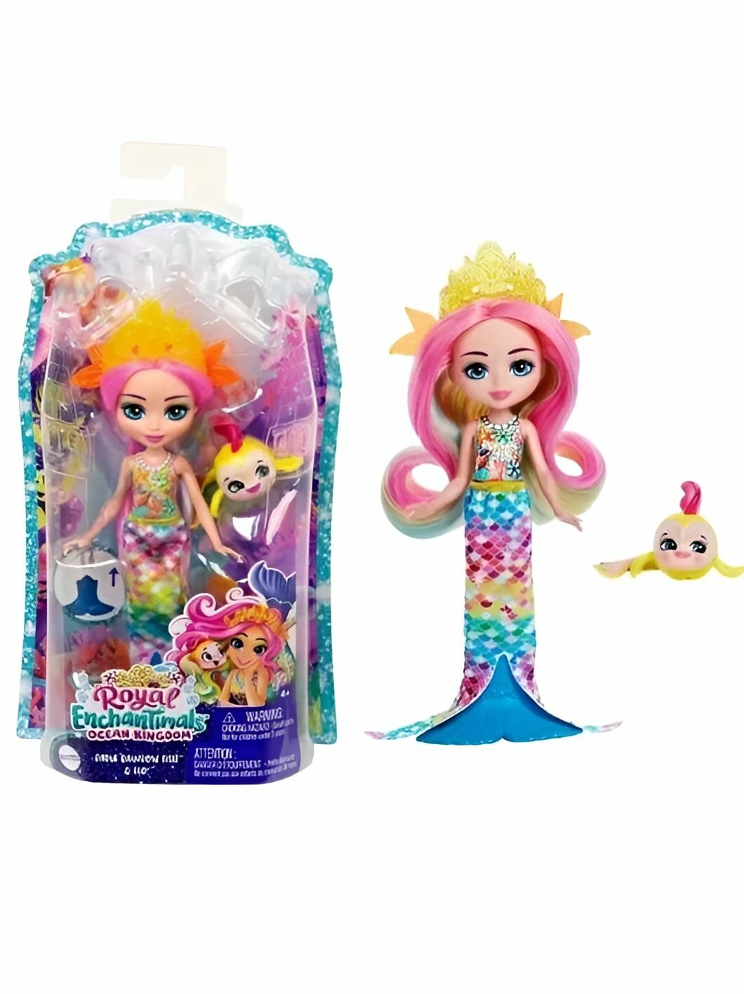 Enchantimals HCF68 - Королевская кукла Enchantimals Radia Rainbow Fish (15,2 см) Радья Рейнбоу Фиш , Русалка и Фло из Kingdom Oceana, маленькая кукла со съемной юбкой и аксессуарами