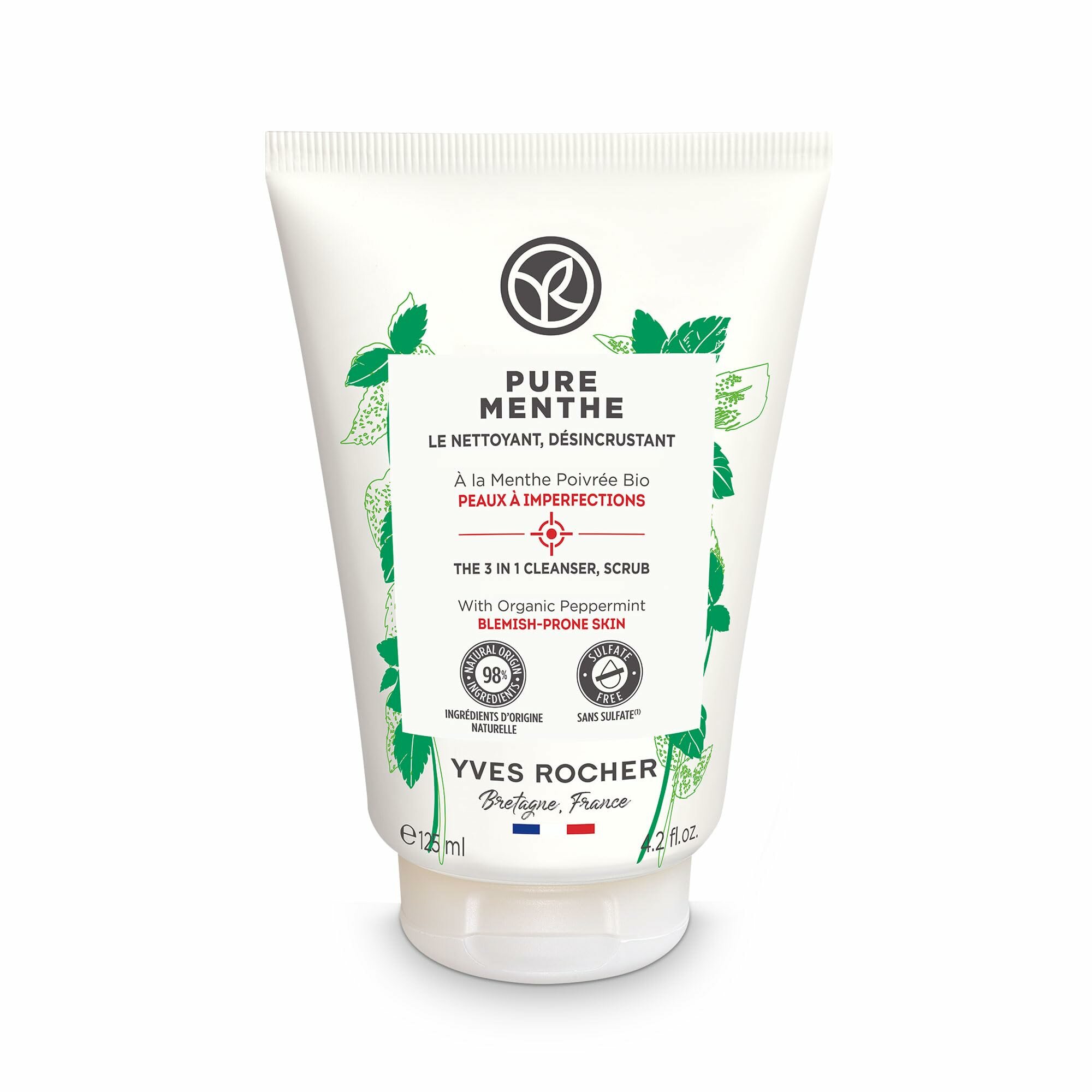 Yves Rocher Pure Menthe - Гель для умывания лица с эффектом пилинга против черных точек - 125 мл