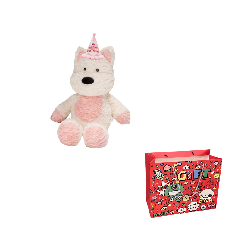 Подарочные пакеты унисекс XIONGJUN с принтом "Животные", 55 см, White Running Puppy+Pink Birthday Hat