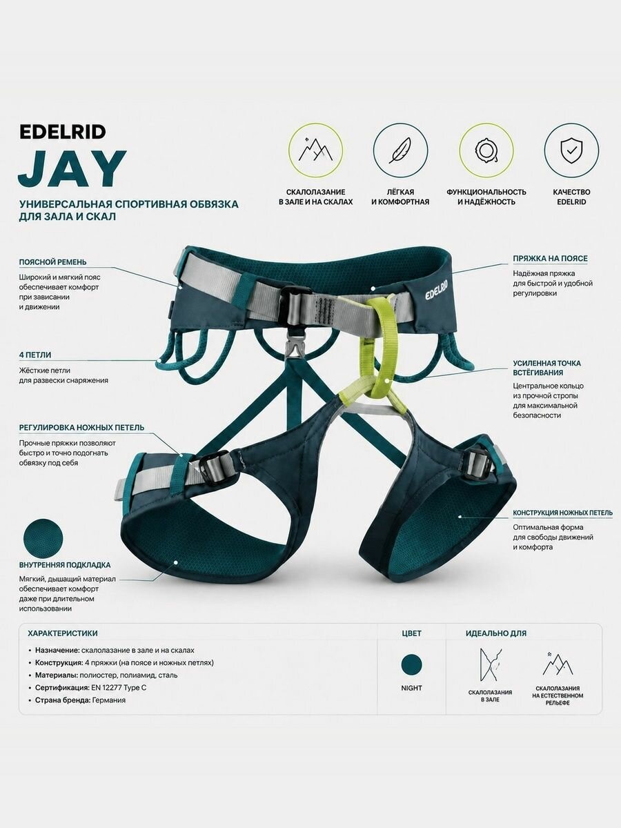 Edelrid Jay страховочная система, обвязка нижняя, поясная, для спортивного туризма размер М