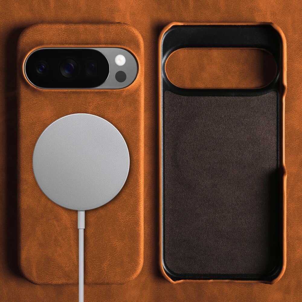 Кожаный чехол Magsafe для Google Pixel 10 9 Pro XL 8 8A 7 7A 6 Гугл Пиксель 10 Про XL, Orange A26303