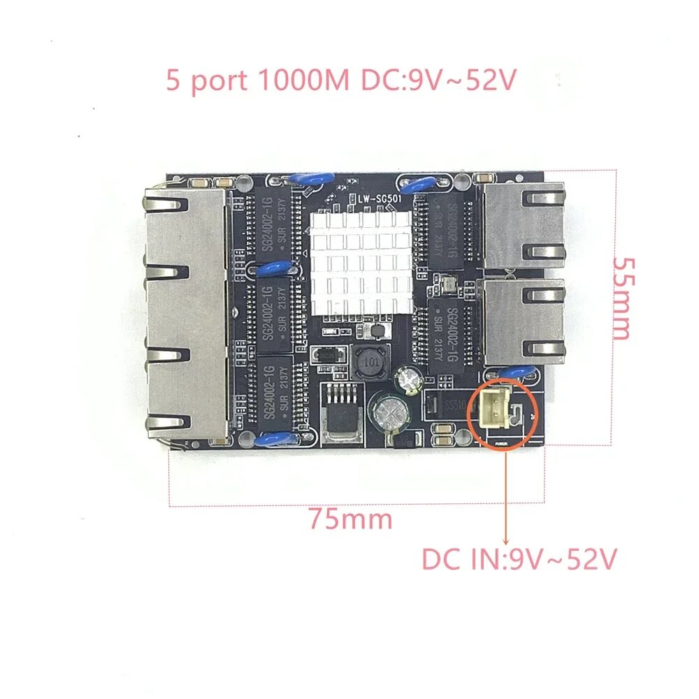 Промышленный коммутатор Ethernet ANDDEAR 10/100/1000M 5-портовый 9V-52V-3P2
