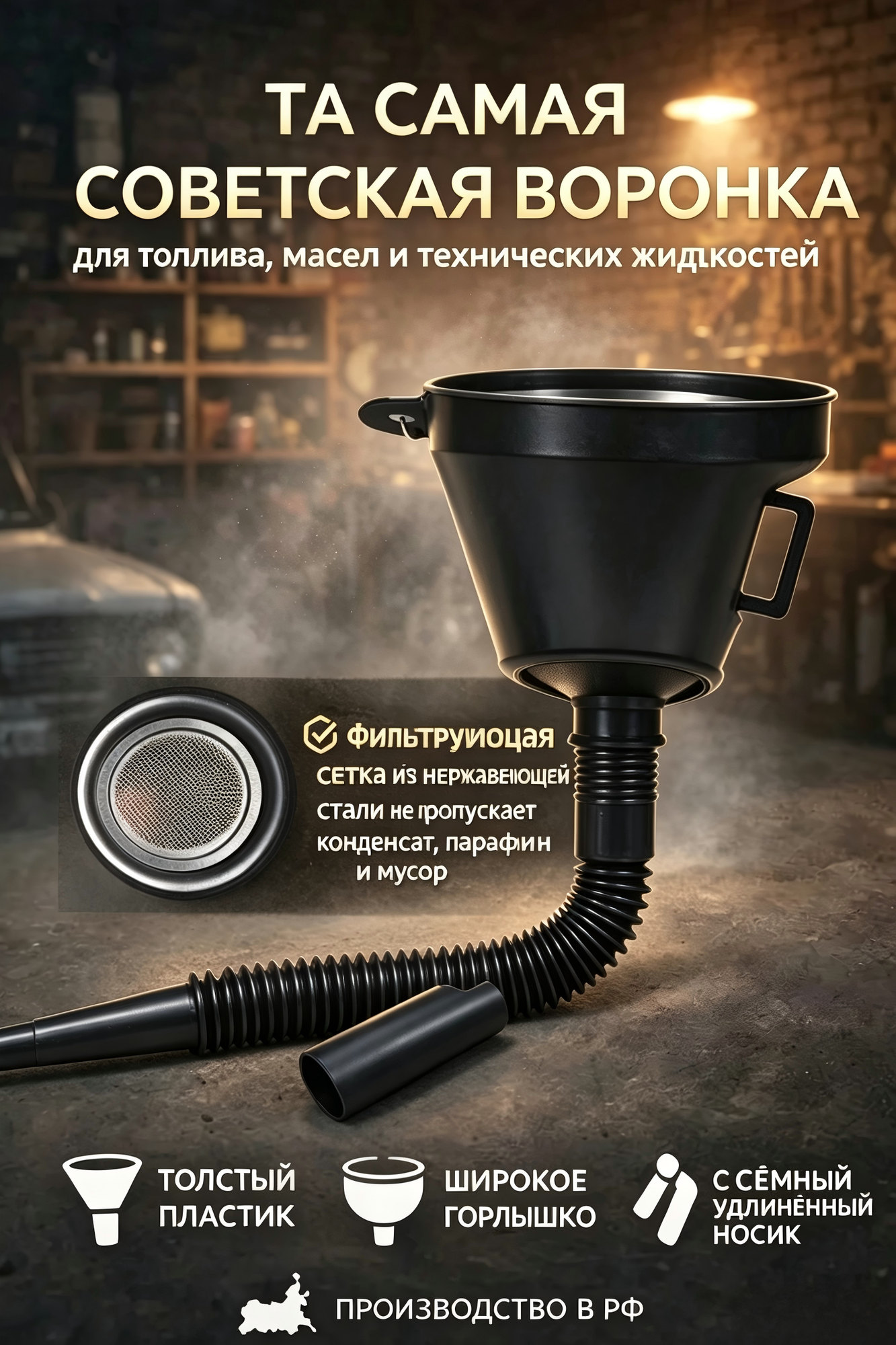 Воронка для заправки авто с фильтром, гибкая удлиняющая трубка для масла, антифриза и омывайки