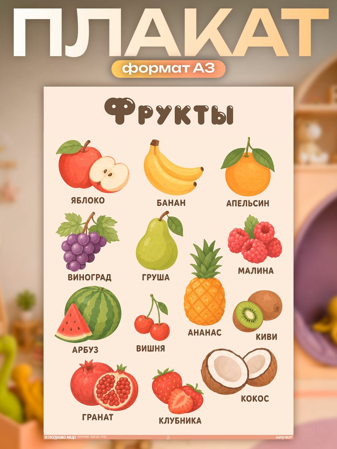 Постеры развивающие Фрукты А3