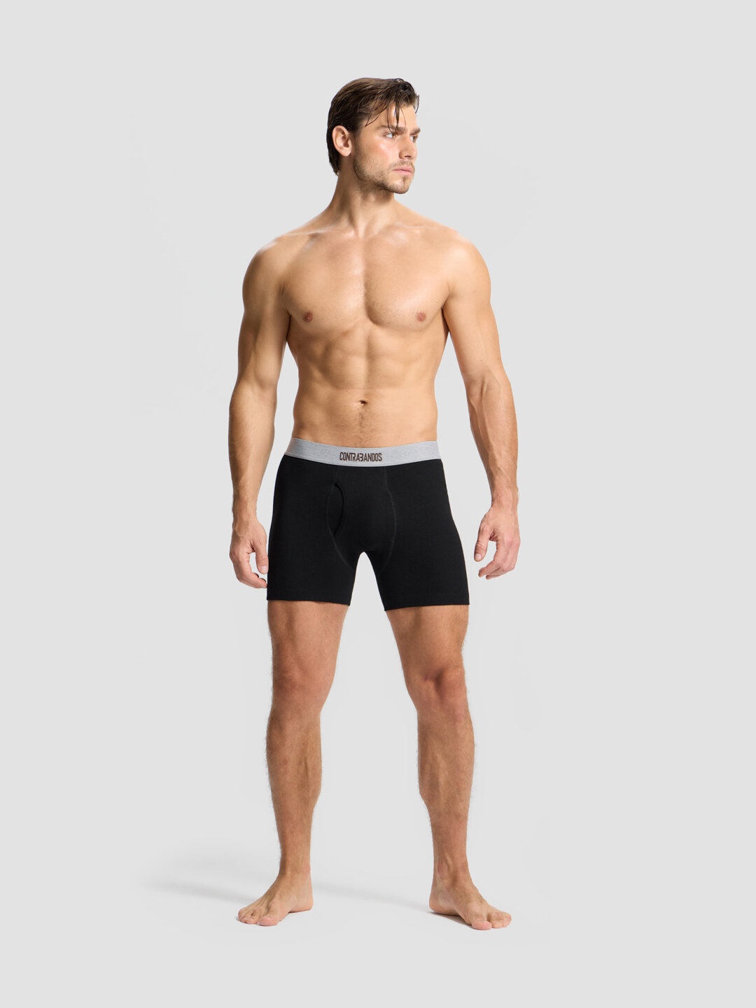 Трусы удлиненные BOXERS LONG RIB BLACK, в "рубчик"