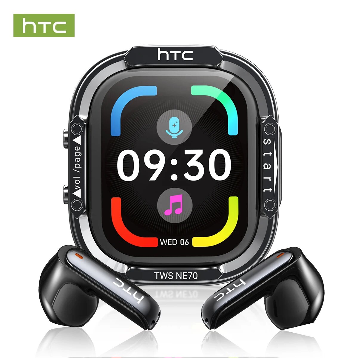Смарт-часы HTC с наушниками TWS NE70, черные