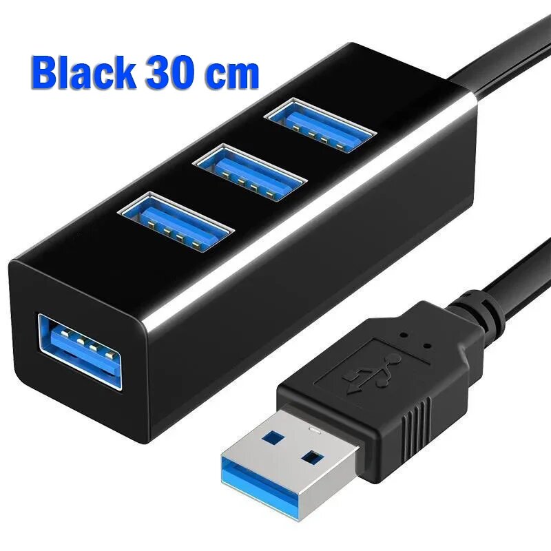 USB 3.0 хаб 4 порта Черный, black 30cm
