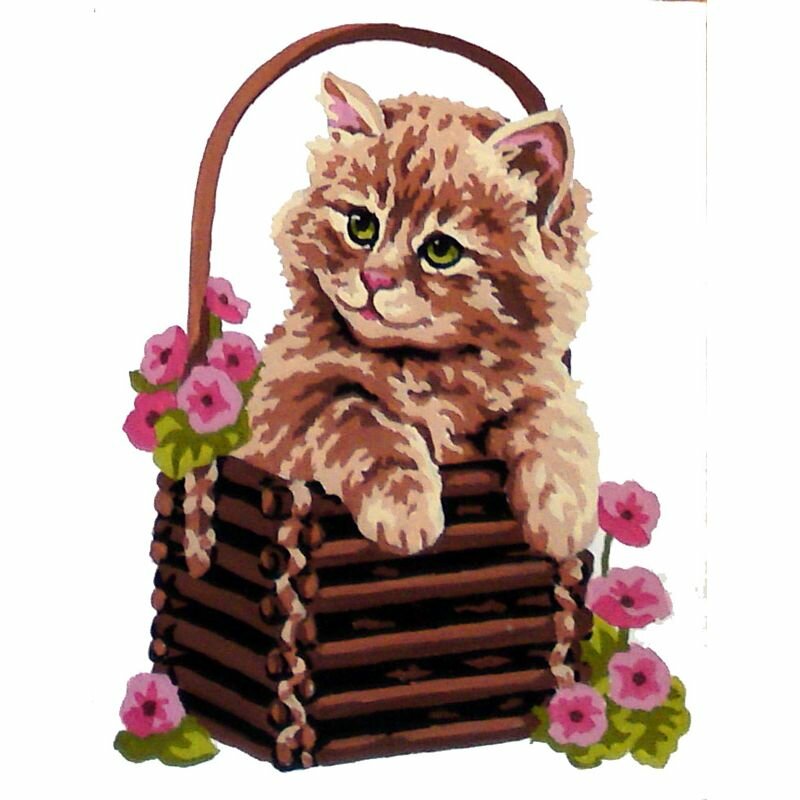 Канва GOBELIN DIAMANT "Котенок в корзине", жесткая, с рисунком