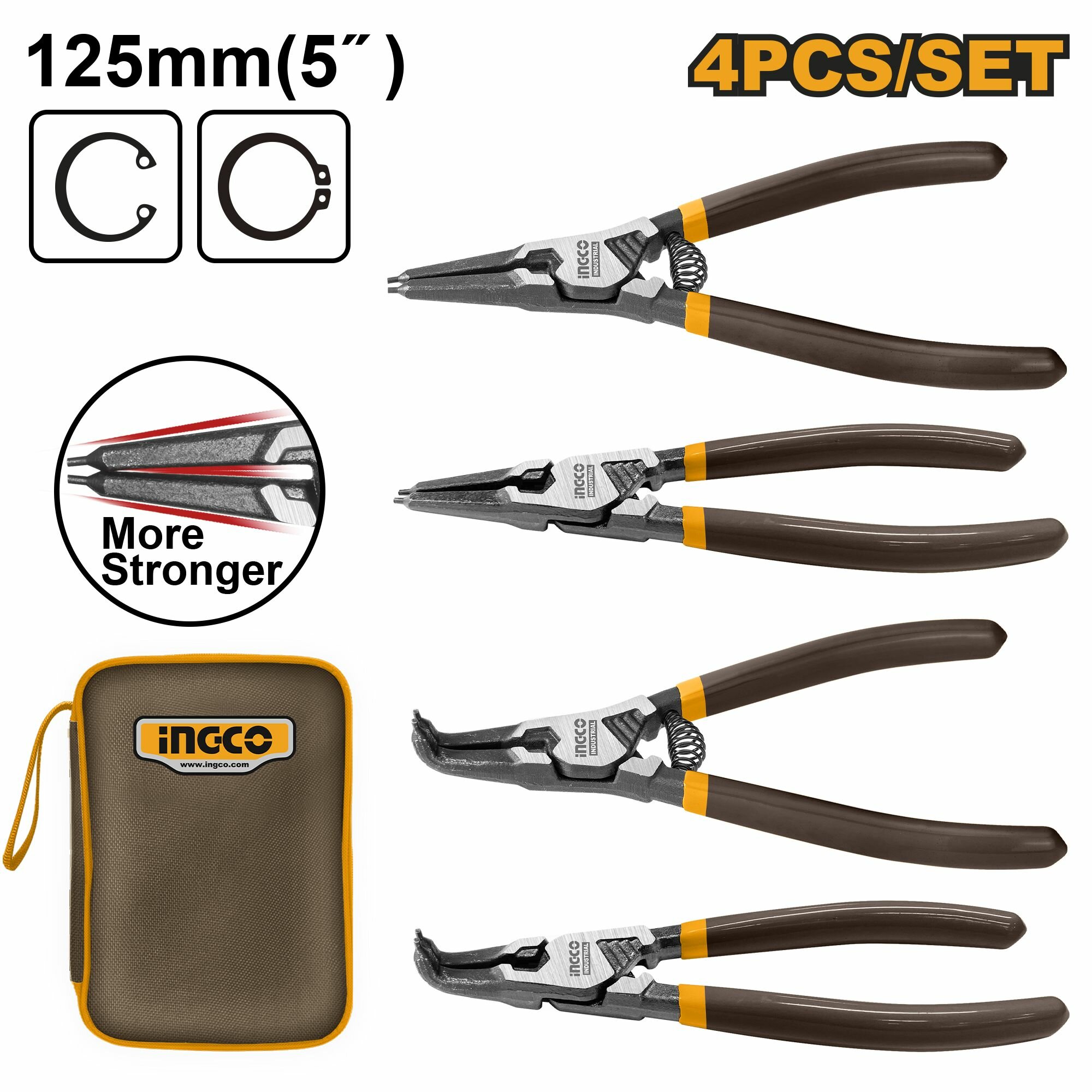 Набор щипцов для снятия стопорных колец INGCO HCCPS26125 INDUSTRIAL
