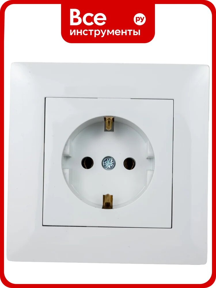 Розетка силовая MAKEL KAREA RIZZ 16А с заземлением, квадратная, IP20, белая, для встраиваемого монтажа, 1 гнездо,