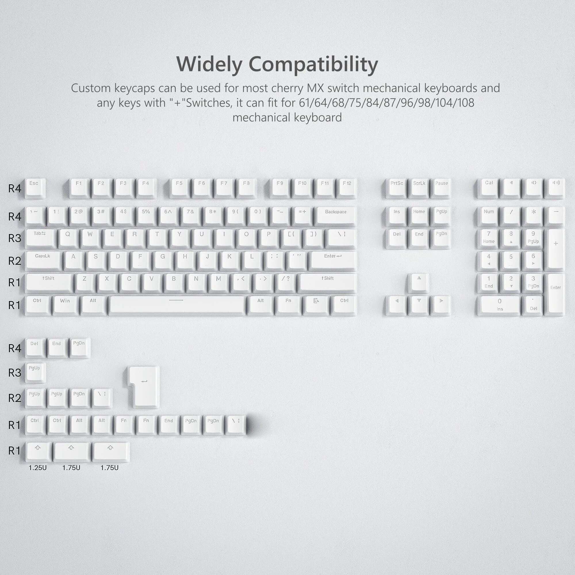 Womier 129-клавишных колпачков White Pudding PBT для механической клавиатуры Белый, 129 white