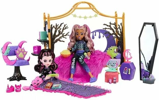 Игровой набор Monster High Creepover Party Bedroom, две куклы, мебель и аксессуары для спальни