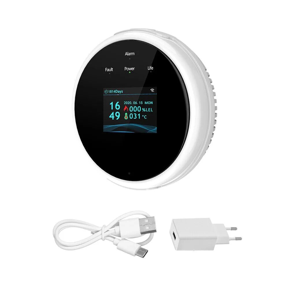 Детектор утечки газа WiFi Домашняя сигнализация для домашнего кухонного кемпера (белый, вилка европейского стандарта)