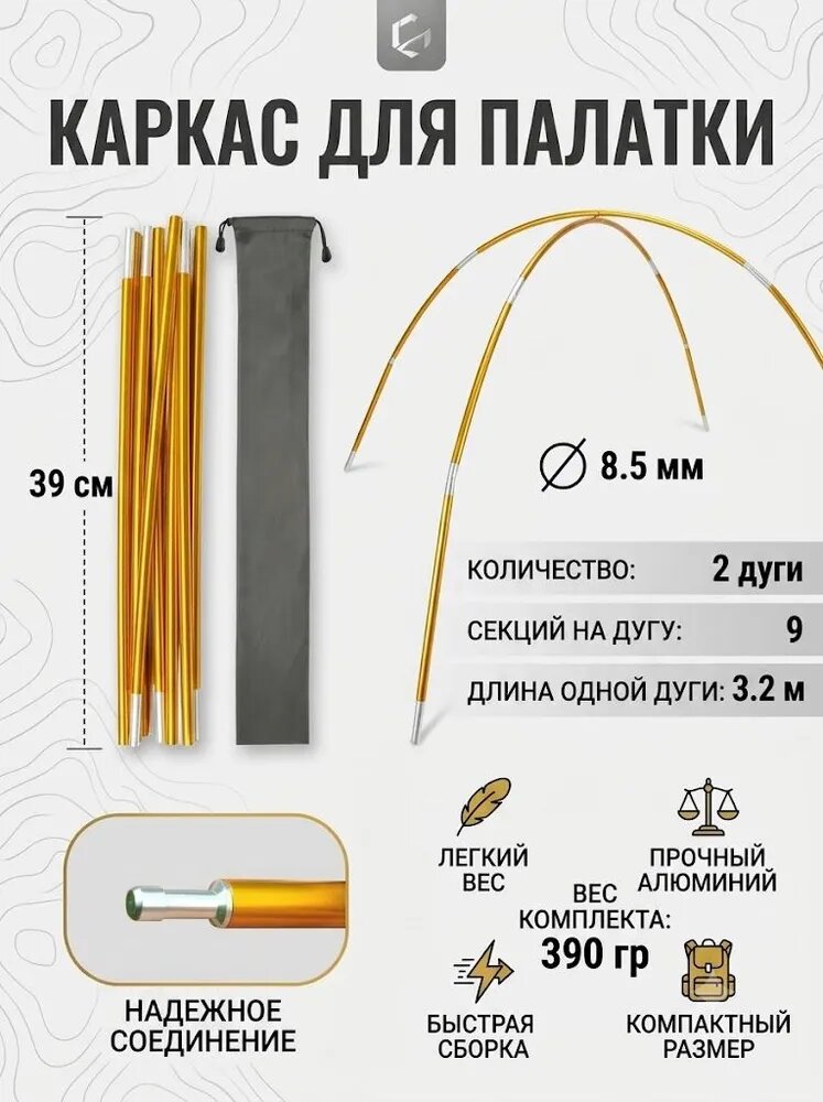 Дуга для каркаса палатки, алюминиевая, диаметр трубы 8,5 мм, оранжевая