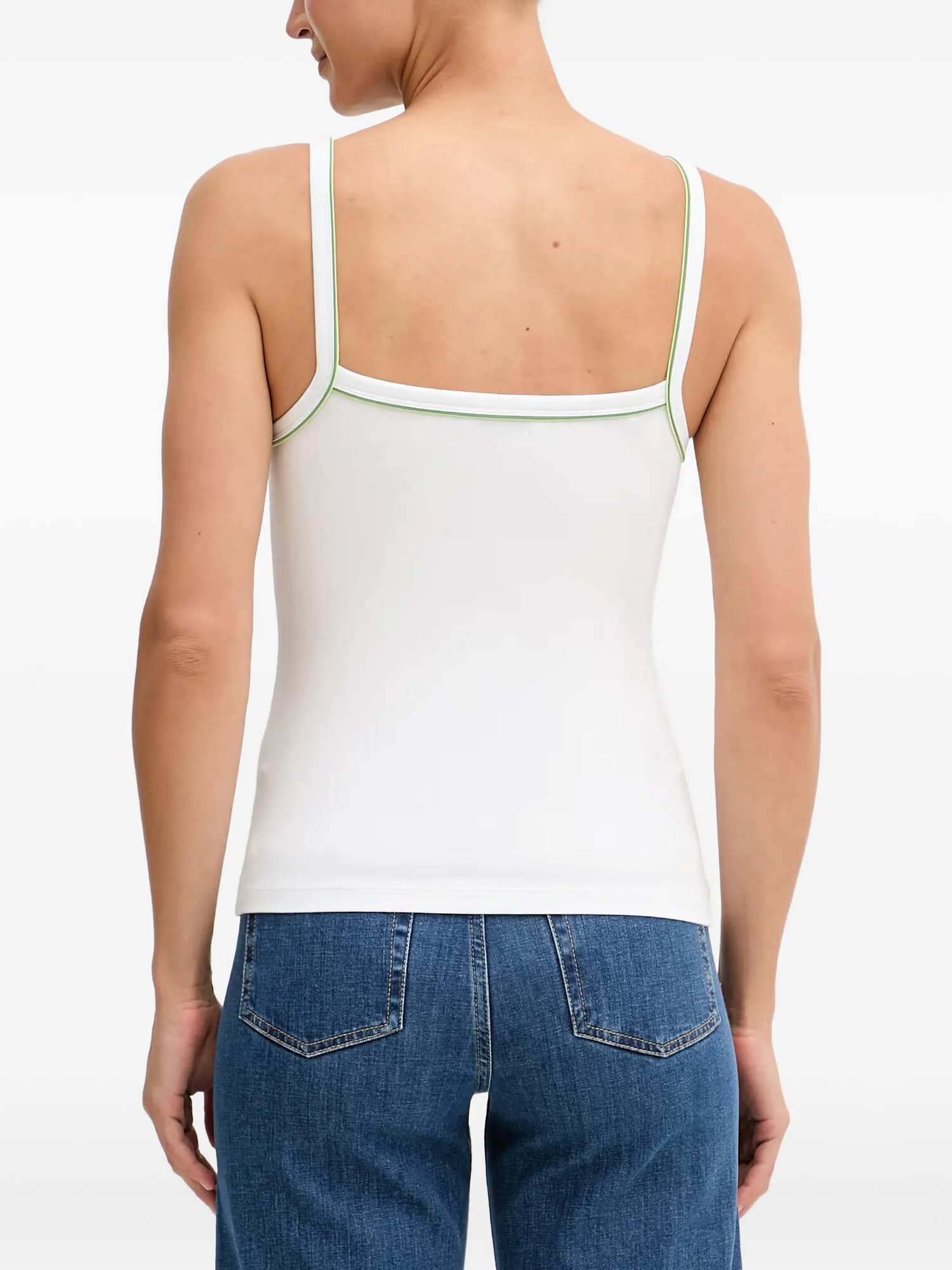 Топ LACOSTE Piped-trim logo-patch camisole, размер 38 EU, бежевый/белый — фото 1