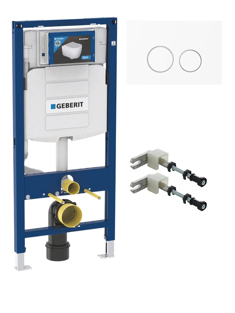 Комплект Инсталляция Geberit Duofix UP 320 111.300.00.5 (111.950.00.6) / Кнопка STWORKI Хельсинки S33505MWH цвет матовый белый / Крепления 111.815.00.1, к стене