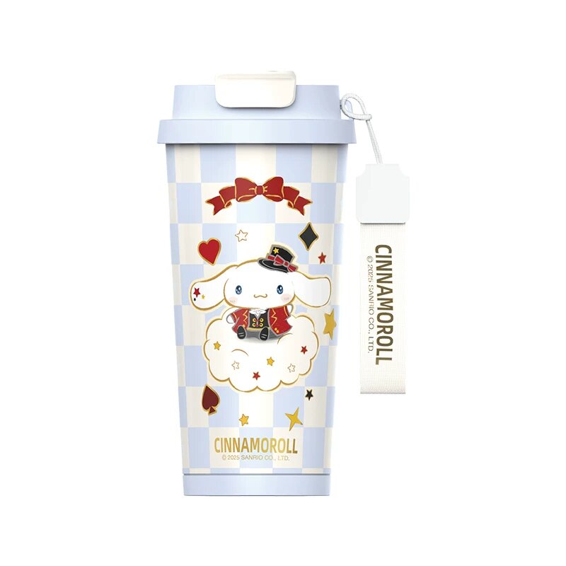 Милый термос с принтом собачки Cinnamoroll, держит температуру горячих и холодных напитков, компактный дизайн с ремешком