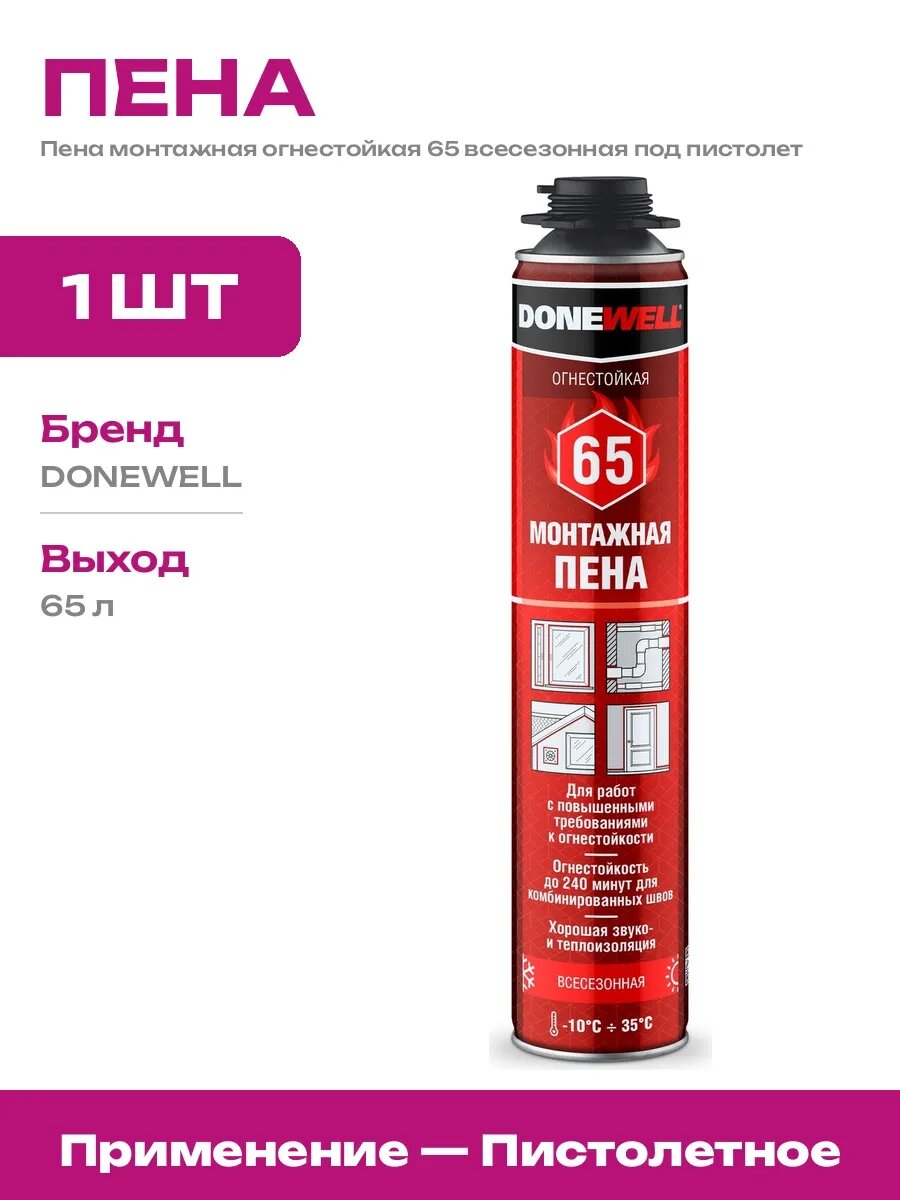 Пена монтажная огнестойкая 65 профессиональная под пистолет