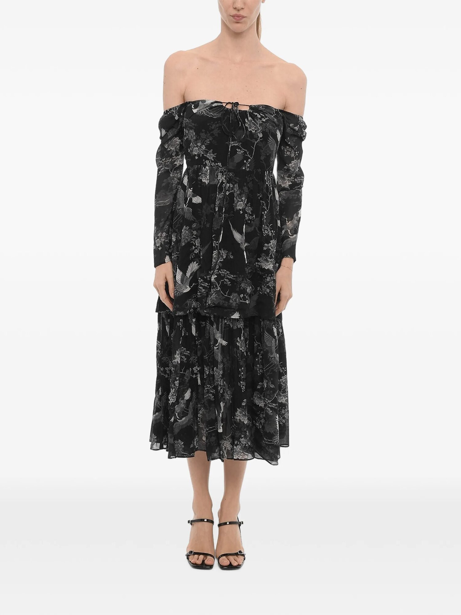 Платье Devyn Peggy off-the-shoulder floral-print midi dress