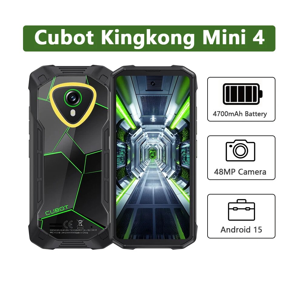 Прочный телефон Cubot KingKong MINI 4,7-дюймовые мини-мобильные телефоны, 8 ГБ Зеленый, Black-Green