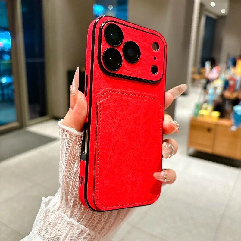 Роскошный однотонный чехол-кошелек из синтетической кожи для iPhone 17 Pro iPhone 14, Красный, Red